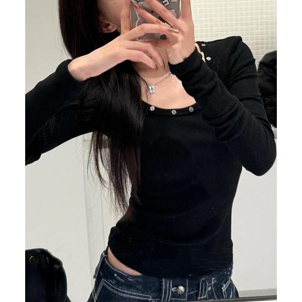 ZOZO問い合わせ番号:92732648ショップ:VIBGYOR，ヴィブジョーブランド:MEMECLE，メメクル商品名:【 MEMECLE / メメクル 】スタッズ クルーネックカットソーカテゴリ:トップス>Tシャツ/カットソーブラン...