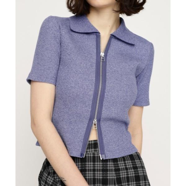 『セール実施中』ZOZO問い合わせ番号:92767031ショップ:SLY，スライブランド:SLY，スライ商品名:FRONT ZIP CUT RIB TOPS フロントジップ カットリブ トップス 半袖 夏服カテゴリ:トップス>Tシャツ...