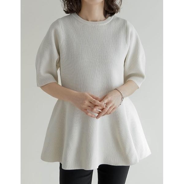 ZOZO問い合わせ番号:92768899ショップ:Re:EDIT，リエディブランド:Re:EDIT，リエディ商品名:[2026S/S COLLECTION][新色追加]スポンジニットペプラム半袖トップスカテゴリ:トップス>ニット/セー...