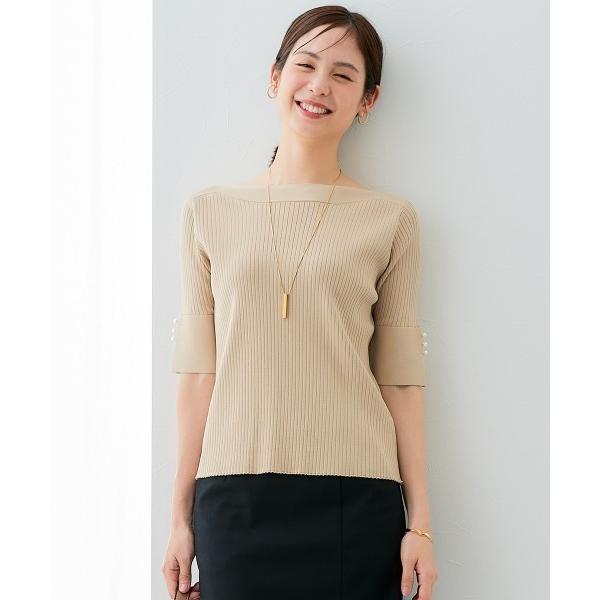 ZOZO問い合わせ番号:92771149ショップ:nissen，ニッセンブランド:7days Life Styling，セブンデイズライフスタイリング商品名:【ひんやり接触冷感】パール調スリーブポートネックリブニット(UVカット・毛玉になり...