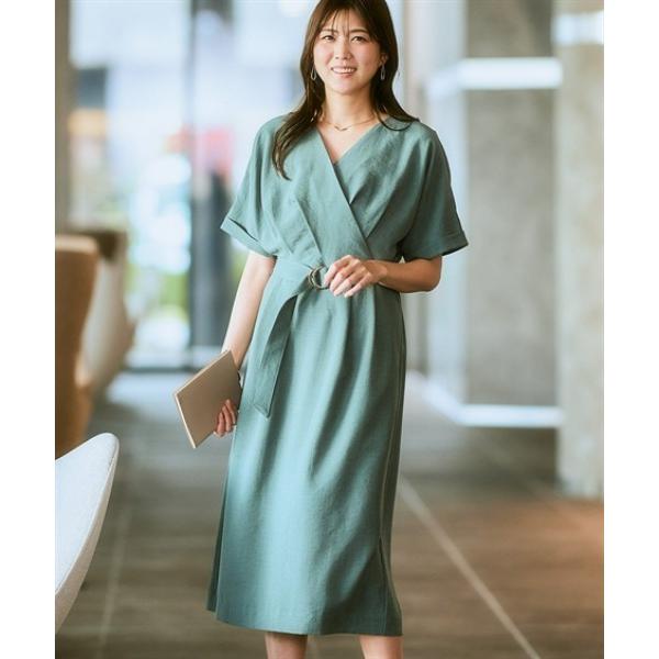 ZOZO問い合わせ番号:92771156ショップ:nissen，ニッセンブランド:7days Life Styling，セブンデイズライフスタイリング商品名:麻調合繊カシュクールタイトスカートワンピース(しわになりにくい・接触冷感・UVカッ...