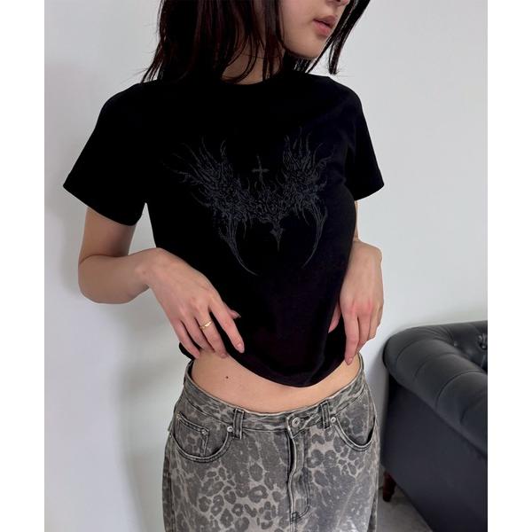 『タイムセール実施中』ZOZO問い合わせ番号:92771824ショップ:FOLLOWIN，フォロウィンブランド:FOLLOWIN，フォロウィン商品名:Y2Kエンジェルウィングデザイン半袖Tシャツカテゴリ:トップス>Tシャツ/カットソー...