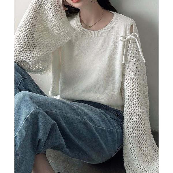 『タイムセール実施中』ZOZO問い合わせ番号:92773303ショップ:JUNOAH，ジュノアブランド:Meiru，メイル商品名:カットアウトリボン透かし編みニットカテゴリ:トップス>ニット/セーターブランド品番:frei091-13...