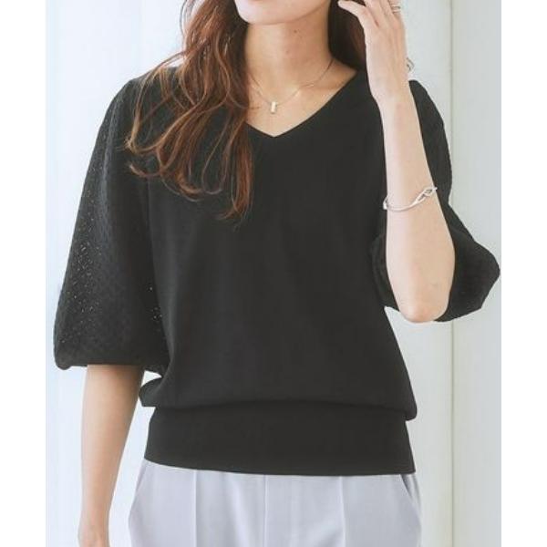 『タイムセール実施中』ZOZO問い合わせ番号:92773441ショップ:nissen，ニッセンブランド:7days Life Styling，セブンデイズライフスタイリング商品名:【ひんやり接触冷感】透かし編みパフ袖ニット（ＵＶカット・毛玉...