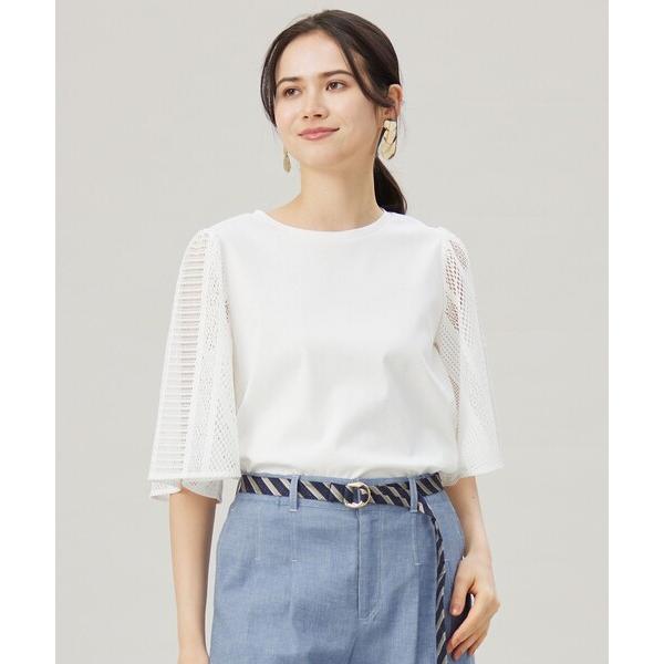 ZOZO問い合わせ番号:92805459ショップ:自由区，ジユウクブランド:自由区，ジユウク商品名:レースエッジフレアスリーブ トップスカテゴリ:トップス>Tシャツ/カットソーブランド品番:KKW7GM0534素材:ブラック/オフ/モ...