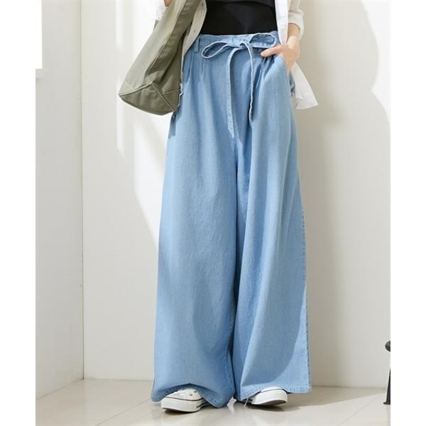 ZOZO問い合わせ番号:92908342ショップ:nissen，ニッセンブランド:QUNTSTYLE，キュントスタイル商品名:マタニティウェア　ウエストリボンワイドパンツ　＜綿100％デニム＞カテゴリ:ママ＆ベビー>マタニティウェア/...