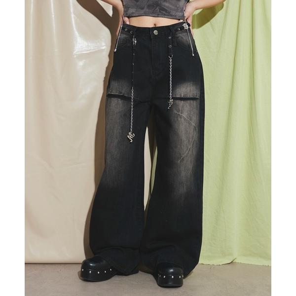 『タイムセール実施中』ZOZO問い合わせ番号:92943690ショップ:WEGO，ウィゴーブランド:DISPARK，ディスパーク，WEGO，ウィゴー商品名:DISPARK/ドロストチェーンブラストワイドデニムカテゴリ:パンツ>デニムパ...