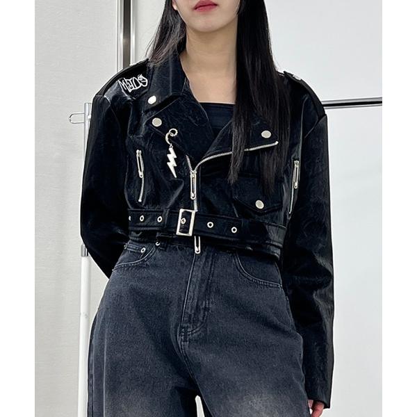 『セール実施中』ZOZO問い合わせ番号:92977889ショップ:WEGO，ウィゴーブランド:Figments，フィグメンツ，WEGO，ウィゴー商品名:クロップドパンクライダースカテゴリ:ジャケット/アウター>ライダースジャケットブラ...