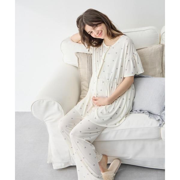 ZOZO問い合わせ番号:93080503ショップ:cross marche，クロスマルシェブランド:Rosemadame，ローズマダム商品名:接触冷感ハート柄パジャマ(産前・産後対応 マタニティ＆授乳服 ルームウェア 上下セット)カテゴリ:...