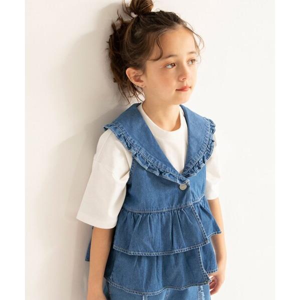 ZOZO問い合わせ番号:93148305ショップ:branshes，ブランシェスブランド:EDWIN，エドウィン，branshes，ブランシェス商品名:【Ou? by EDWIN】フリルデニムベストカテゴリ:トップス>ベストブランド品...