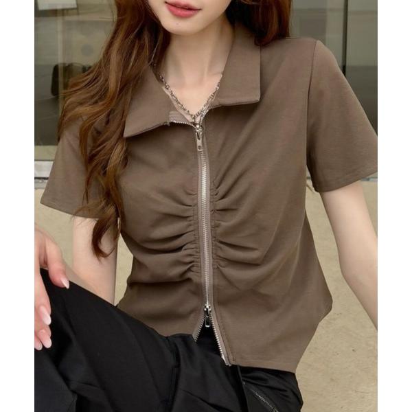 『タイムセール実施中』ZOZO問い合わせ番号:93151867ショップ:Ada.，エイダブランド:Ada.，エイダ商品名:ダブルジップ ギャザーデザイン 襟付きカットソーカテゴリ:トップス>Tシャツ/カットソーブランド品番:ada21...