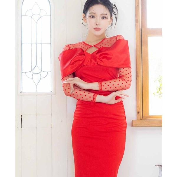 『タイムセール実施中』ZOZO問い合わせ番号:93184909ショップ:Retica，レティカブランド:Tika，ティカ商品名:キャバドレス ミニ タイト 長袖 ドット柄シアーサテンビッグリボンストレッチ膝丈ドレスカテゴリ:ワンピース/ドレ...