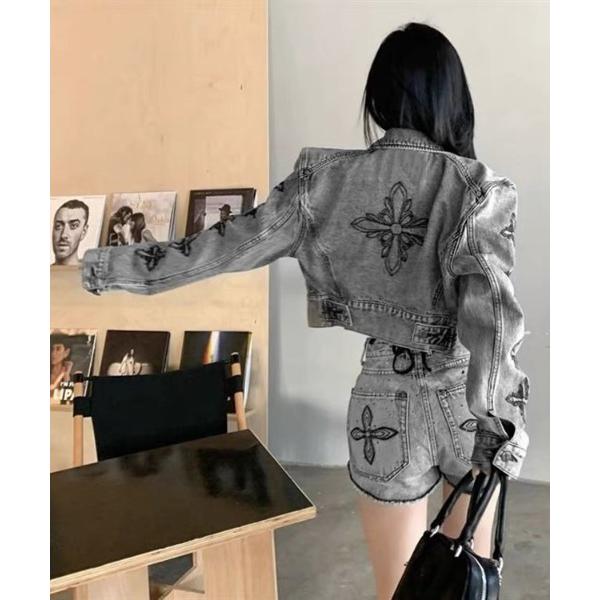 『タイムセール実施中』ZOZO問い合わせ番号:93186337ショップ:DIAVEL，ディアベルブランド:ViViDAY，ビビデー，DIAVEL，ディアベル商品名:【上下2点セット】デザイン十字架デニムジャケット＋デザイン十字架ショート丈デ...