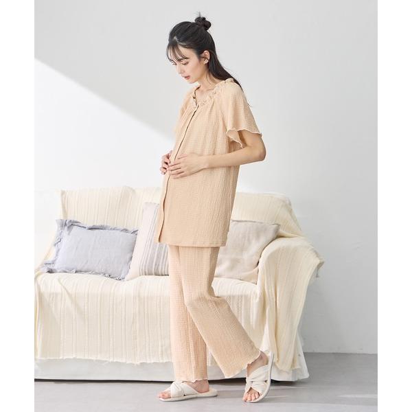 ZOZO問い合わせ番号:93219091ショップ:cross marche，クロスマルシェブランド:Rosemadame，ローズマダム商品名:シャーリング ジャガードパジャマ(産前・産後対応 マタニティ＆授乳服 ルームウェア 上下セット)カ...