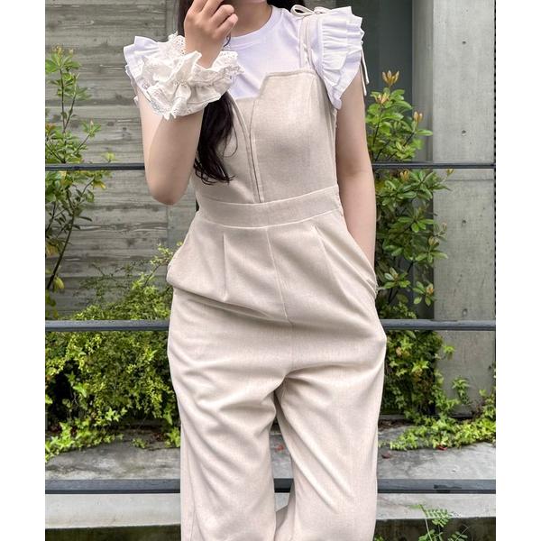 ZOZO問い合わせ番号:93250523ショップ:JUNOAH，ジュノアブランド:JUNOAH，ジュノア商品名:リネン混ショルダーリボンデザインオールインワンカテゴリ:オールインワン・サロペット>つなぎ/オールインワンブランド品番:f...