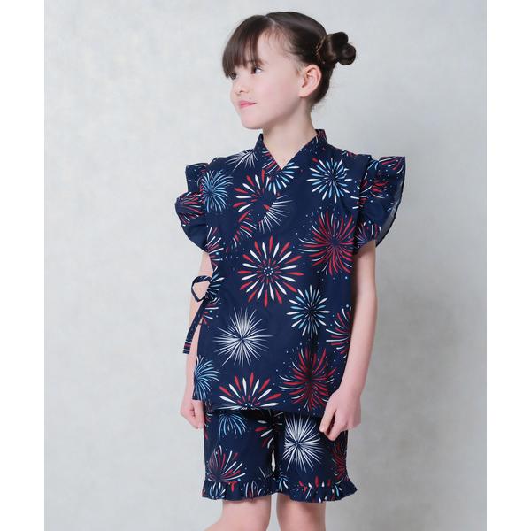 『タイムセール実施中』ZOZO問い合わせ番号:93250639ショップ:Auntie Rosa，アンティローザブランド:ZI-ON，ジーオン商品名:キッズ フリル ガールズ 甚平 ICEFABRIC 綿タッチカテゴリ:水着/着物・浴衣&gt...