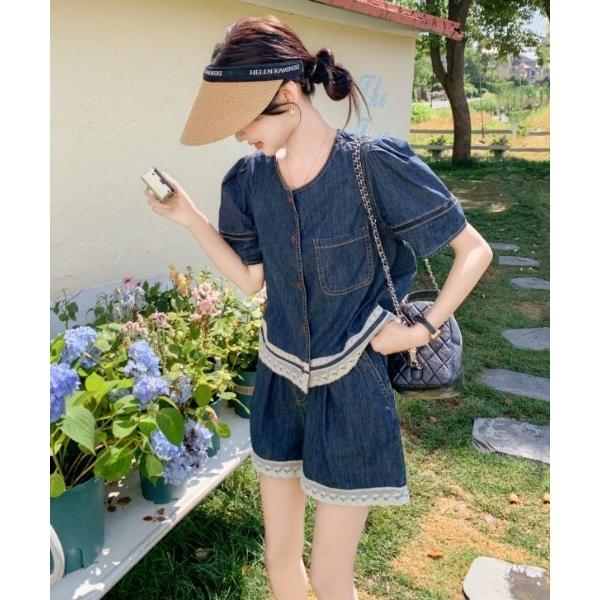 『タイムセール実施中』ZOZO問い合わせ番号:93348207ショップ:gossip！ロサンゼルス，ゴシップロサンゼルスブランド:gossip！ロサンゼルス，ゴシップロサンゼルス商品名:縁取りレースデニスパフスリーブトップス＆パンツセットア...