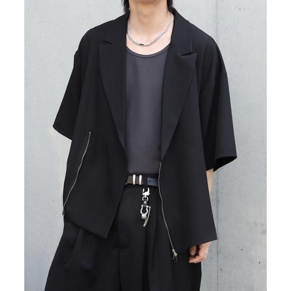 ZOZO問い合わせ番号:93381266ショップ:Art re A，アトリエブランド:welise，ウェライズ商品名:【welise/ウェライズ】ドレープクロス バーティカルダブルジップ ハーフスリーブ ショート テーラードジャケットカテゴ...