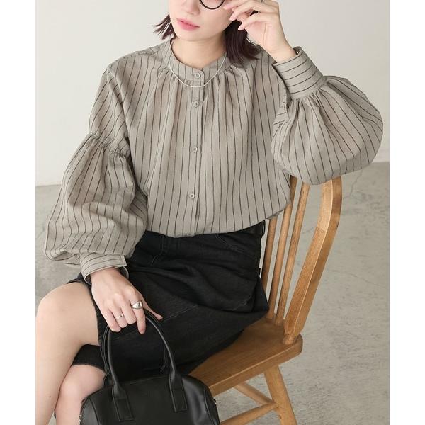『タイムセール実施中』ZOZO問い合わせ番号:93383402ショップ:BONLECILL，ボンルシールブランド:BONLECILL，ボンルシール商品名:2Wayモールストライプボリュームスリーブバンドカラーシャツカテゴリ:トップス>...