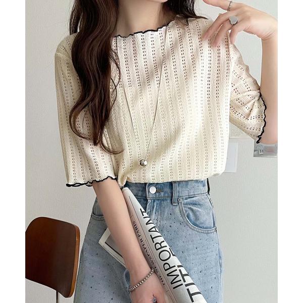 『タイムセール実施中』ZOZO問い合わせ番号:93451513ショップ:Classical Elf，クラシカルエルフブランド:classicalelf，クラシカルエルフ商品名:肌見せしすぎず、ほんのり色っぽ。透かし編みメロウトップスカットソ...