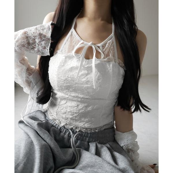 『タイムセール実施中』ZOZO問い合わせ番号:93489140ショップ:me+em select，ミームセレクトブランド:me+em select，ミームセレクト商品名:【 ２color 】フロントリボンホルターレースキャミソール ／ fr...