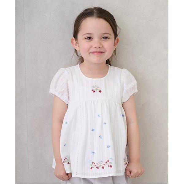 『セール実施中』ZOZO問い合わせ番号:93520686ショップ:petit main，プティマインブランド:petit main，プティマイン商品名:【リンク】いちご刺しゅうパフチュニック(キッズ)カテゴリ:ワンピース/ドレス>チュ...