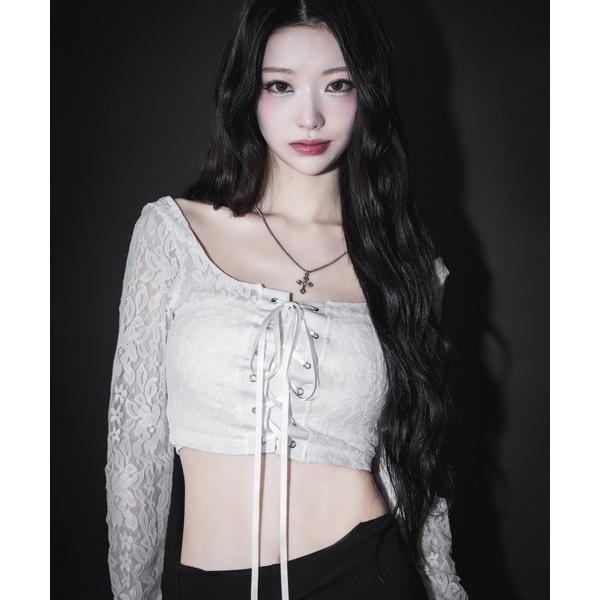 『タイムセール実施中』ZOZO問い合わせ番号:93583372ショップ:me+em select，ミームセレクトブランド:me+em select，ミームセレクト商品名:【 ２color 】レースアップコルセットリボンショートレーストップス...