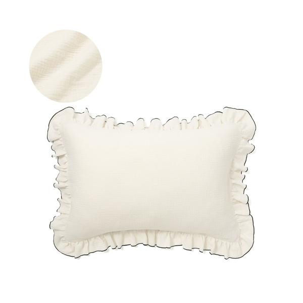 ZOZO問い合わせ番号:93621008ショップ:Francfranc，フランフランブランド:Francfranc，フランフラン商品名:ふんわりやわらか　フリルガーゼ まくらカバー 50X70 IVXBK　綿100％カテゴリ:インテリア&g...