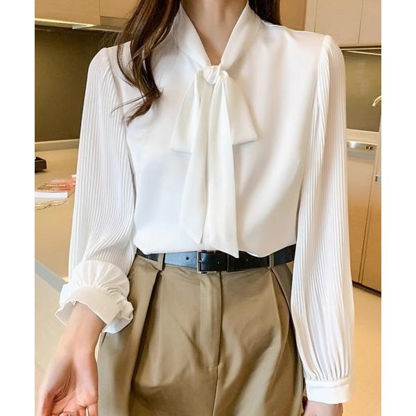 『タイムセール実施中』ZOZO問い合わせ番号:93794267ショップ:Ada.，エイダブランド:Miniministore，ミニミニストア商品名:リボンタイブラウスプリーツシャツ 長袖カテゴリ:トップス>シャツ/ブラウスブランド品番...