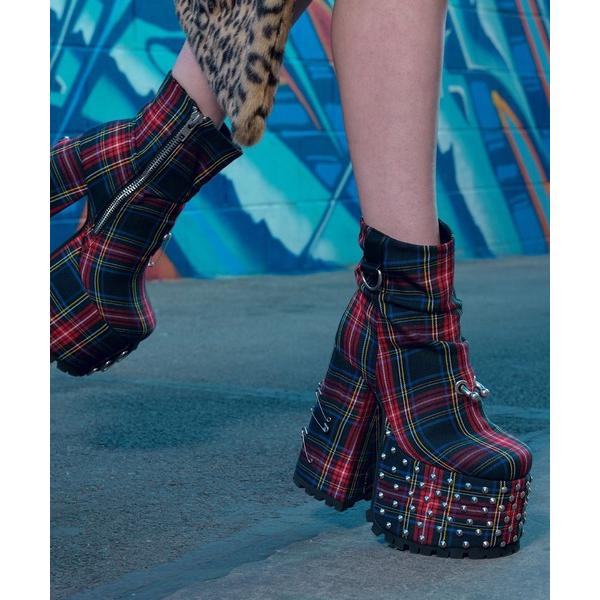 ZOZO問い合わせ番号:93828938ショップ:Jeffrey Campbell，ジェフリーキャンベルブランド:Charla Tedrick，チャーラテドリック商品名:タータンチェック 厚底ミドルブーツカテゴリ:シューズ>ブーツブラ...
