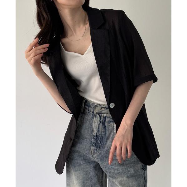 『タイムセール実施中』ZOZO問い合わせ番号:93863418ショップ:JUNOAH，ジュノアブランド:JUNOAH，ジュノア商品名:ハーフスリーブシアーシャツジャケットカテゴリ:ジャケット/アウター>テーラードジャケットブランド品番...