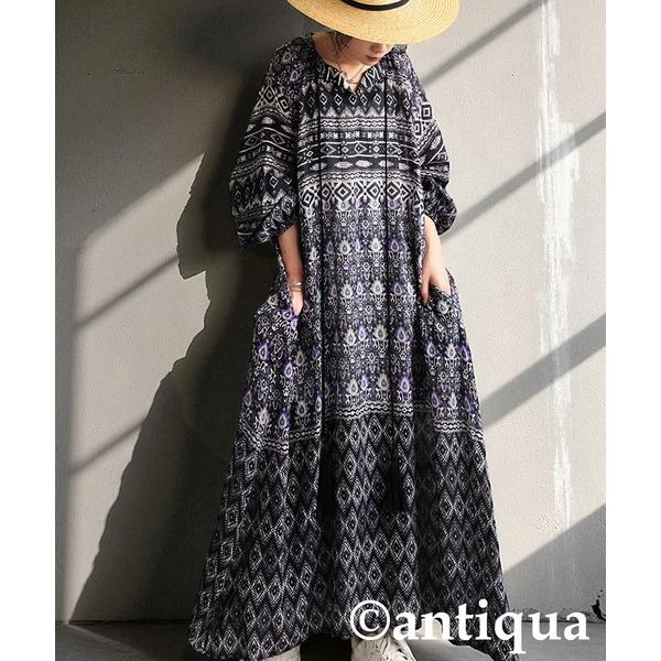 ZOZO問い合わせ番号:93865150ショップ:antiqua，アンティカブランド:antiqua，アンティカ商品名:ドビープリントワンピースカテゴリ:ワンピース/ドレス>ワンピースブランド品番:IYA-00071素材:綿100%原...