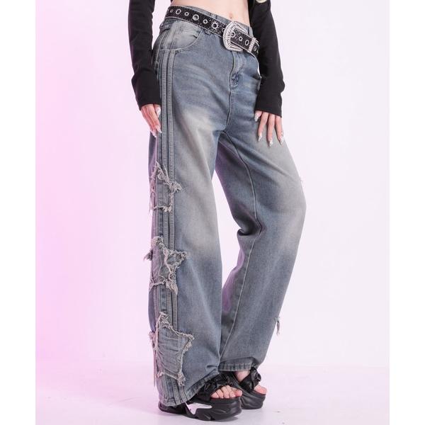 『タイムセール実施中』ZOZO問い合わせ番号:93995084ショップ:夢展望（YUMETENBO），ユメテンボウブランド:Diable baiser，ディアブルベーゼ，夢展望，ユメテンボウ商品名:サイドライン星ダメージデニムパンツカテゴリ...