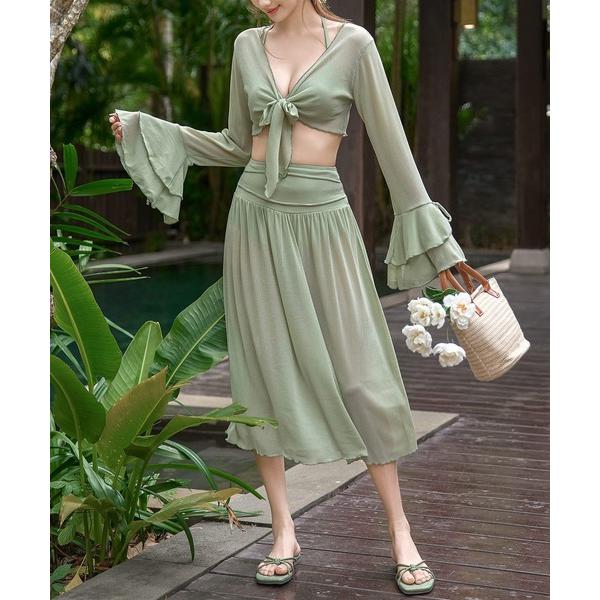 ※このアイテムは返品・交換対象外商品です。ZOZO問い合わせ番号:94029506ショップ:TeddyShop，テディショップブランド:TeddyShop，テディショップ商品名:レディース水着 ホルターネックリボンビキニ+長袖メロウフリルボ...