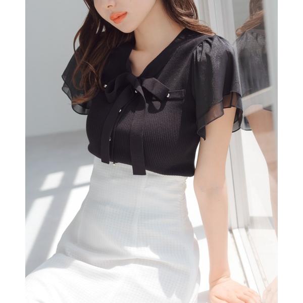 『タイムセール実施中』ZOZO問い合わせ番号:94029845ショップ:MISCH MASCH，ミッシュ マッシュブランド:MISCH MASCH，ミッシュマッシュ商品名:ゴールド釦シアー袖ボウタイニットカテゴリ:トップス>ニット/セ...