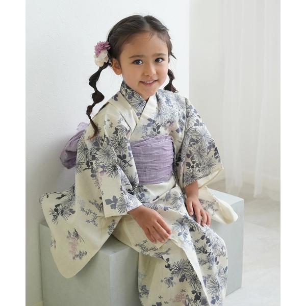 ZOZO問い合わせ番号:94062710ショップ:utatane，ウタタネブランド:utatane，ウタタネ商品名:キッズ浴衣3点セット ひよこ商店 きなりに青藤色の連なる小菊カテゴリ:水着/着物・浴衣>浴衣ブランド品番:651026...