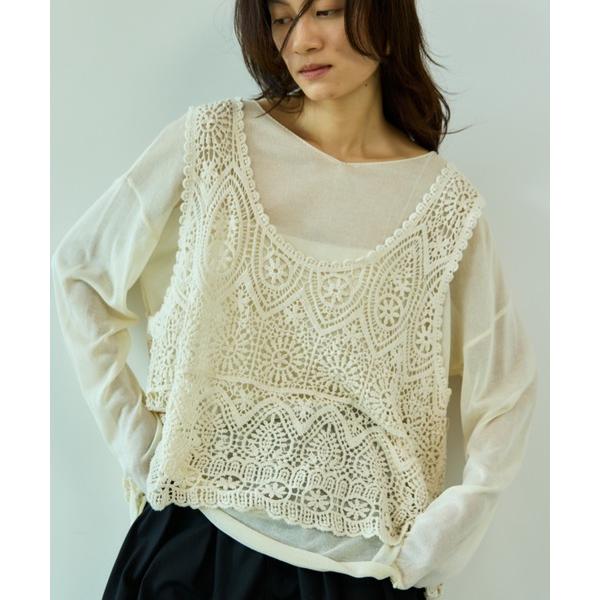 『タイムセール実施中』ZOZO問い合わせ番号:94260405ショップ:YARD PLUS/AUNT MARIE'S，ヤードプリュス/アントマリーズブランド:Libra Cue，リブラ キュー商品名:かぎ編みレイヤードジレカテゴリ:トップス...