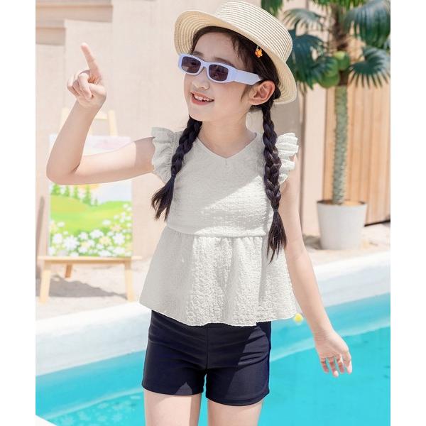 『タイムセール実施中』※このアイテムは返品・交換対象外商品です。ZOZO問い合わせ番号:94262379ショップ:TeddyShop，テディショップブランド:TeddyShop，テディショップ商品名:キッズ水着 リップル仕立てのペプラム肩フ...