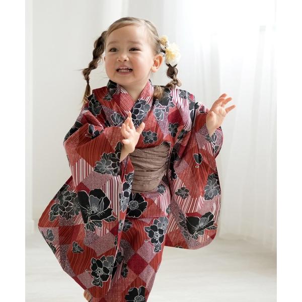 ZOZO問い合わせ番号:94297683ショップ:utatane，ウタタネブランド:utatane，ウタタネ商品名:キッズ浴衣3点セット ニコアンティーク 芙蓉エフェクト レッドカテゴリ:水着/着物・浴衣>浴衣ブランド品番:65102...