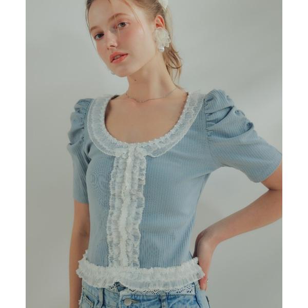『セール実施中』ZOZO問い合わせ番号:94316441ショップ:Auntie Rosa，アンティローザブランド:ECREL，エクレール，Auntie Rosa，アンティローザ商品名:フラワーレースリブトップスカテゴリ:トップス>Tシ...
