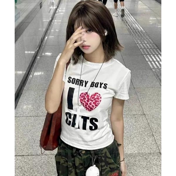 『タイムセール実施中』ZOZO問い合わせ番号:94382166ショップ:DEVICE，デバイスブランド:DEVICE，デバイス商品名:SORRY BOYS I LOVE CATS ハート プリント 古着風 半袖 Tシャツ 韓国ファッション ...