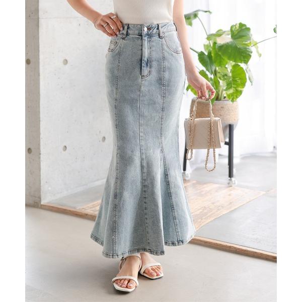 ZOZO問い合わせ番号:94528248ショップ:kobelettuce，コウベレタスブランド:Petitle，プチレ，KOBE LETTUCE，コウベレタス商品名:[ 低身長向けサイズ ] デニムマーメイドスカートカテゴリ:スカート&gt...