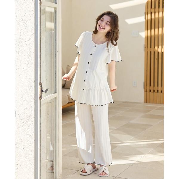 ZOZO問い合わせ番号:94563097ショップ:cross marche，クロスマルシェブランド:Rosemadame，ローズマダム商品名:配色メロウフリル パターンメッシュパジャマ(産前・産後対応 マタニティ＆授乳服 ルームウェア 上下...