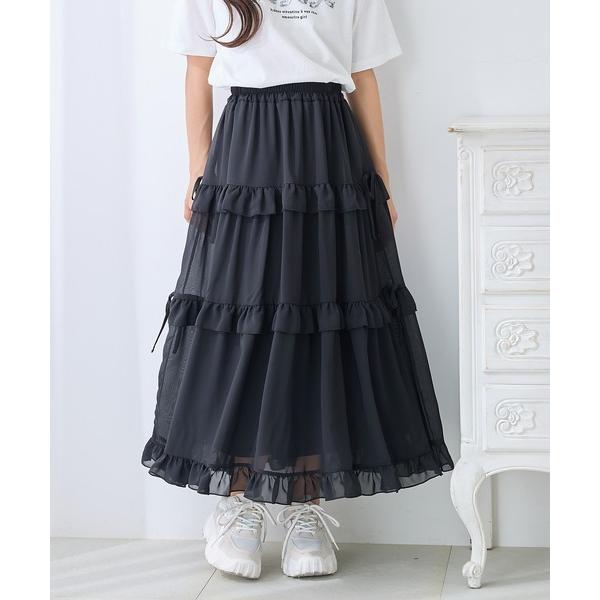 ZOZO問い合わせ番号:94595777ショップ:cross marche，クロスマルシェブランド:Amourire girl，アムリールガール，cross marche，クロスマルシェ商品名:フリルリボン ティアードスカート/ロング丈カテ...