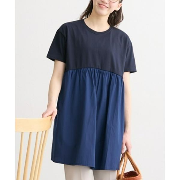 『タイムセール実施中』ZOZO問い合わせ番号:94756273ショップ:nissen，ニッセンブランド:QUNTSTYLE，キュントスタイル商品名:【マタニティウエア・授乳服】異素材切替　半袖チュニックトップス（産前・産後）カテゴリ:ママ＆...