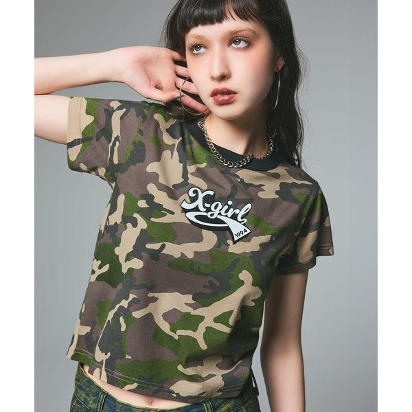 『セール実施中』ZOZO問い合わせ番号:94787825ショップ:X-girl，エックスガールブランド:X-girl，エックスガール商品名:CURSIVE LOGO CAMO S/S BABY TEEカテゴリ:トップス>Tシャツ/カッ...