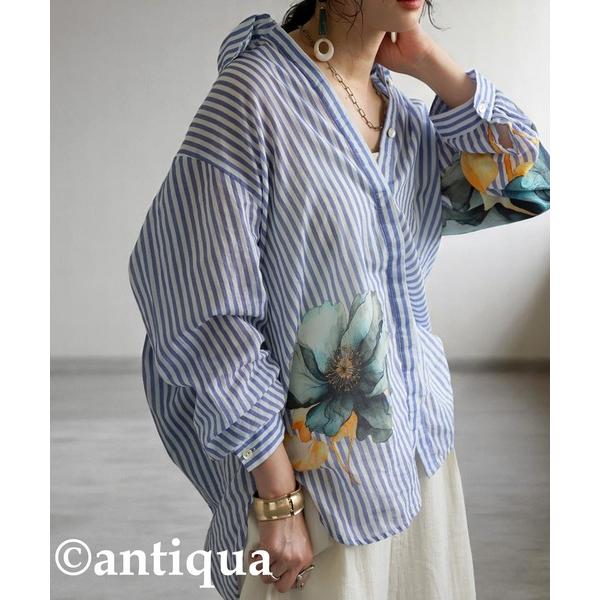 ZOZO問い合わせ番号:94789288ショップ:antiqua，アンティカブランド:antiqua，アンティカ商品名:花柄ストライプシャツカテゴリ:トップス>シャツ/ブラウスブランド品番:IYA-00102素材:綿100%原産国:I...