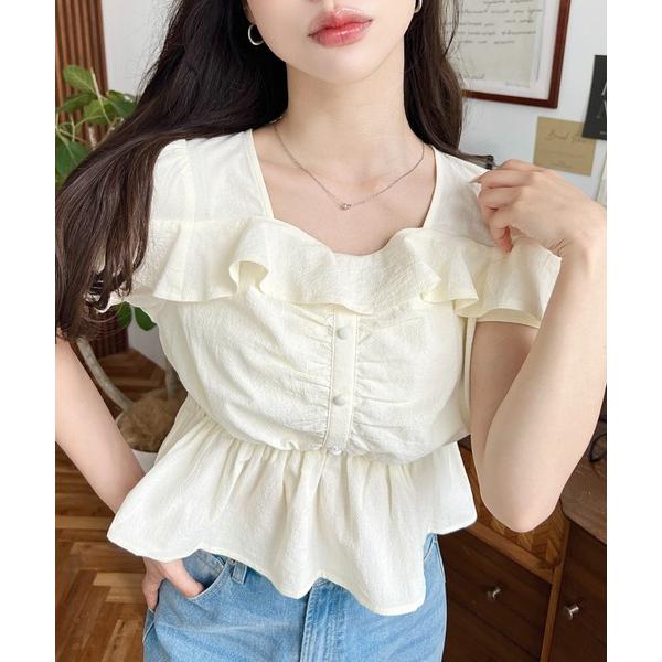 『セール実施中』ZOZO問い合わせ番号:94991731ショップ:moment+，モーメントプラスブランド:moment+，モーメントプラス商品名:スクエアフリルペプラム半袖ブラウスカテゴリ:トップス>シャツ/ブラウスブランド品番:m...