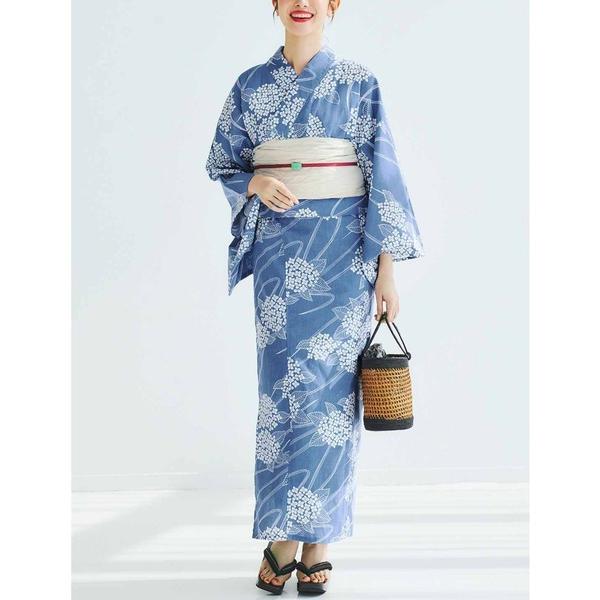 『セール実施中』ZOZO問い合わせ番号:95024868ショップ:FELISSIMO，フェリシモブランド:IEDIT，イディット商品名:ＩＥＤＩＴ　着付けいらずでさっと着られる　大人の粋な二部式浴衣とへこ帯セット〈紫陽花青×胡粉色〉カテゴリ...