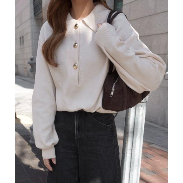 『タイムセール実施中』ZOZO問い合わせ番号:95173870ショップ:Ada.，エイダブランド:Eclat one，エクラワン，Ada.，エイダ商品名:【Eclat one】ゴールドボタン ニット ポロシャツカテゴリ:トップス>ポロ...